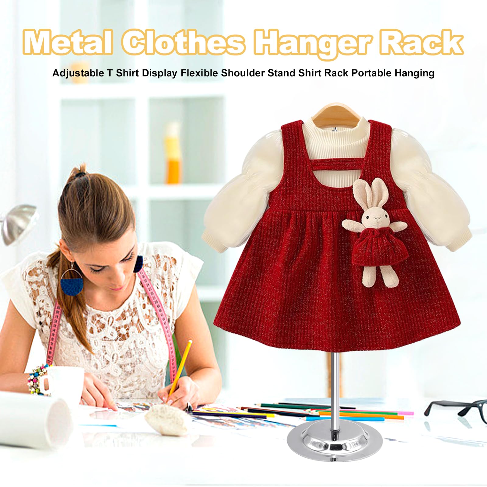 ZUDKSUY Adjustable T-Shape Clothes Display Rack Children's Clothing Clothes Rack Flexible Shoulder Rack Shirt Rack Retractable Size (16"~28") Khaki Metal Hanger