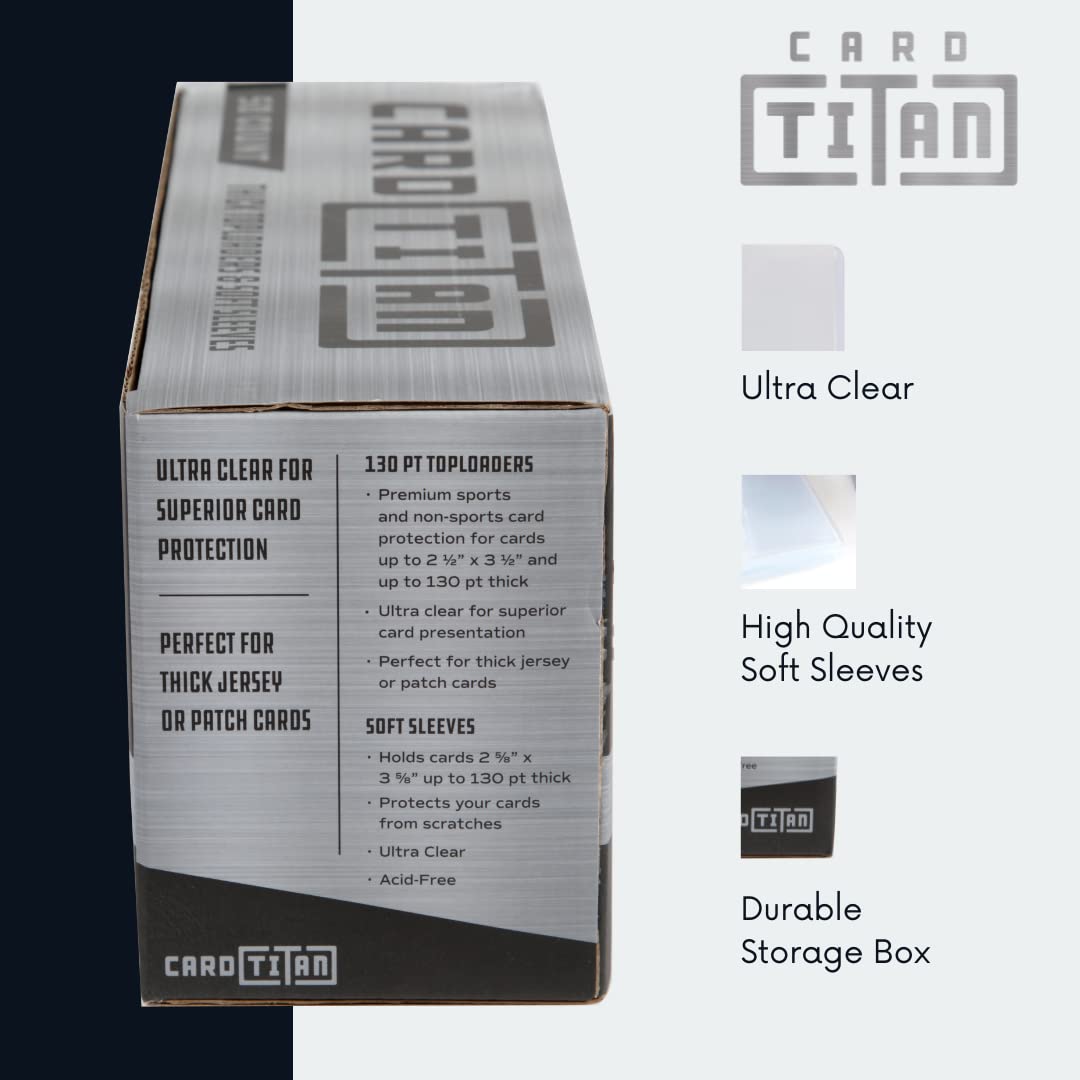 CARD TITAN PRO 3" x 4" Thick Card 130pt Toploader and Soft Sleeves 50ct - Premium Quality Ultra Clear Top Loaders and Penny Sleeves for Trading Cards - Extra Thick Card Sleeves