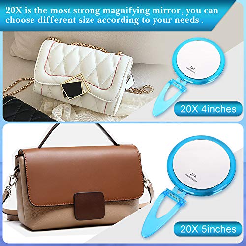 5 Inch Magnifying Mirror 20X with Blackhead Tweezer Kit, Handheld Mirror with Handle, Portable Magnified Mirror with Eyebrow Plucking Tweezers, Foldable, Double sided, Transparent