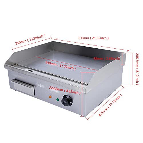 Commercial Electric Griddle, Flat Top Grill Hot Plate Stainless Steel Restaurant Grill Adjustable Thermostatic for Home Restaurant Kitchen BBQ Teppanyaki (110v, 3000W) (3000W)