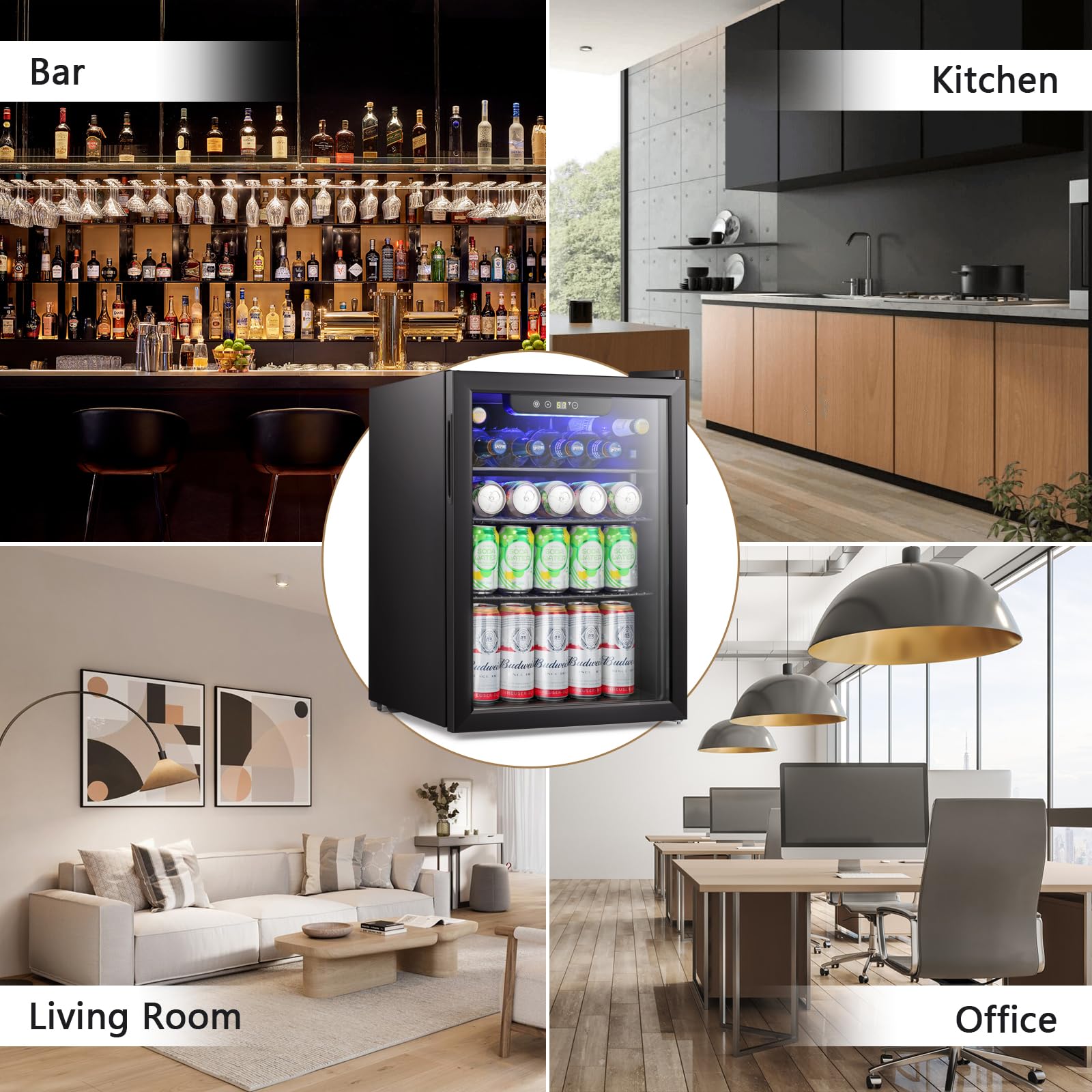 Antarctic Star 100 Can Beverage Refigerator/Mini Wine Cellar Fridge for Soda Beer or Wine,Small Drink Dispenser, for Office or Home,Freestanding, 2.6 Cu. Ft.Black