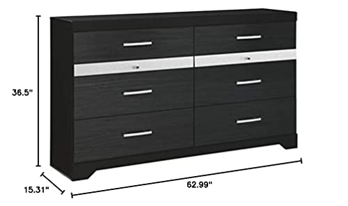 Signature Design by Ashley Starberry Glam 6 Drawer Dresser with Silvertone Glitter Accents & 2 Felt-Lined Jewelry Drawers, Black