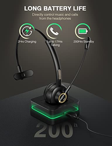 Bluetooth Headset with Microphone, NIXIUKOL Trucker Bluetooth Headset Noise Cancelling Microphone with Charging Base, Hands-Free Wireless Cell Phone Headset for Home Office Call Center Skype PC Laptop