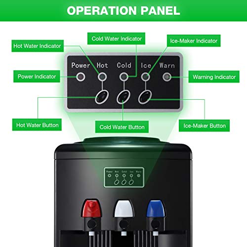 Antarctic Star 2-in-1 Water Cooler Dispenser with Built-in Ice Maker, Hot and Cold Top Loading 3 to 5 Gallon Bottle Water Dispenser,27LBS/24H Ice Maker Machine with Child Safety Lock(Black)