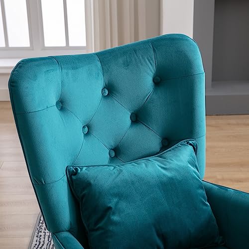 Accent Chairs Set for Living Room- Mid-Century Modern Comfy Reading Chair for Bedroom Adults Armchairs Sillones para Sala Sofa Tall Wingback Arm Chairs Microfiber Cushioned (Teal, 2 Chairs)