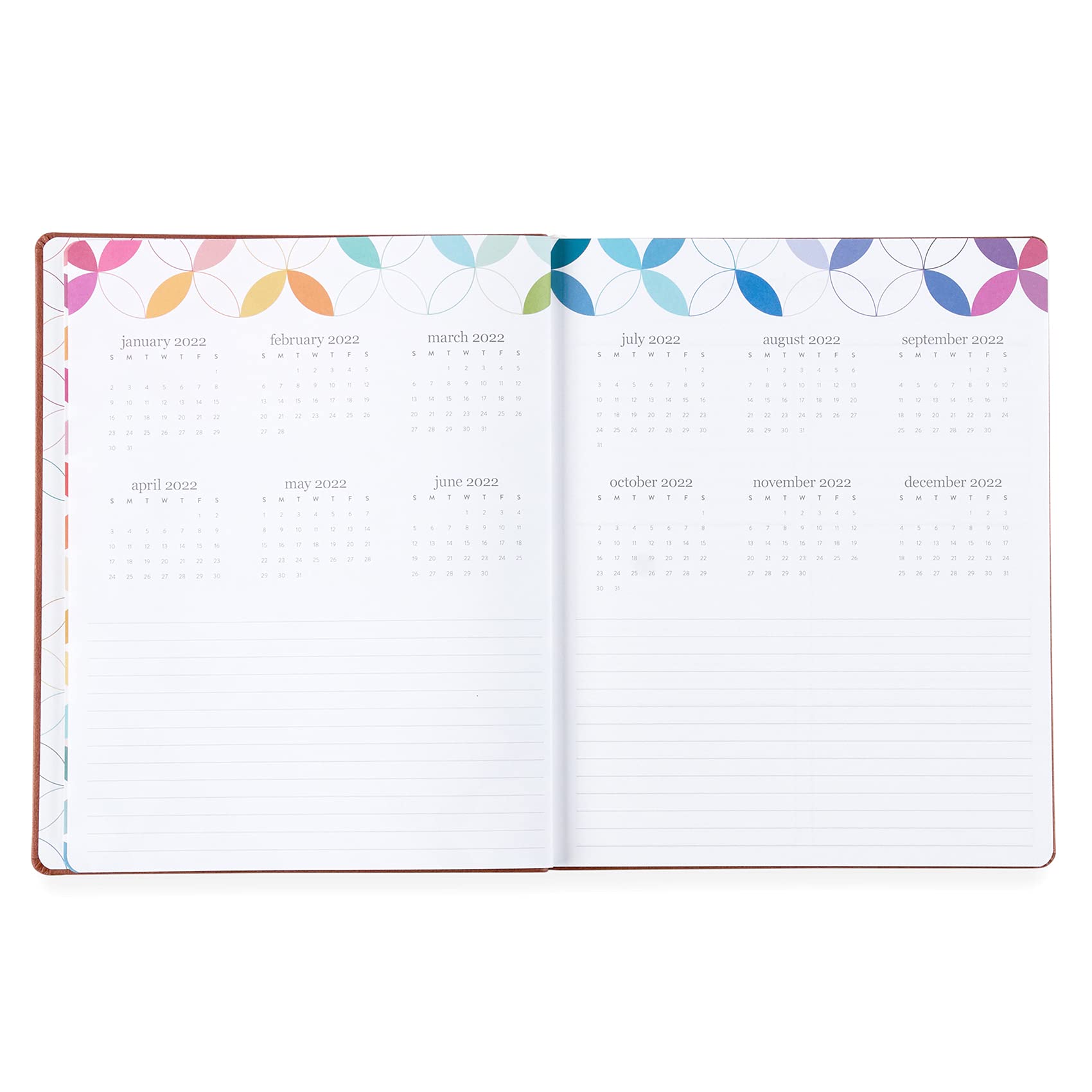 8” x 10” 12 Month Soft Bound Life Planner ( Jan 2022 – Dec 2022 ) – Camel Cover + Mid Century Circles Interior Pages. Vertical Weekly and Monthly Agenda by Erin Condren