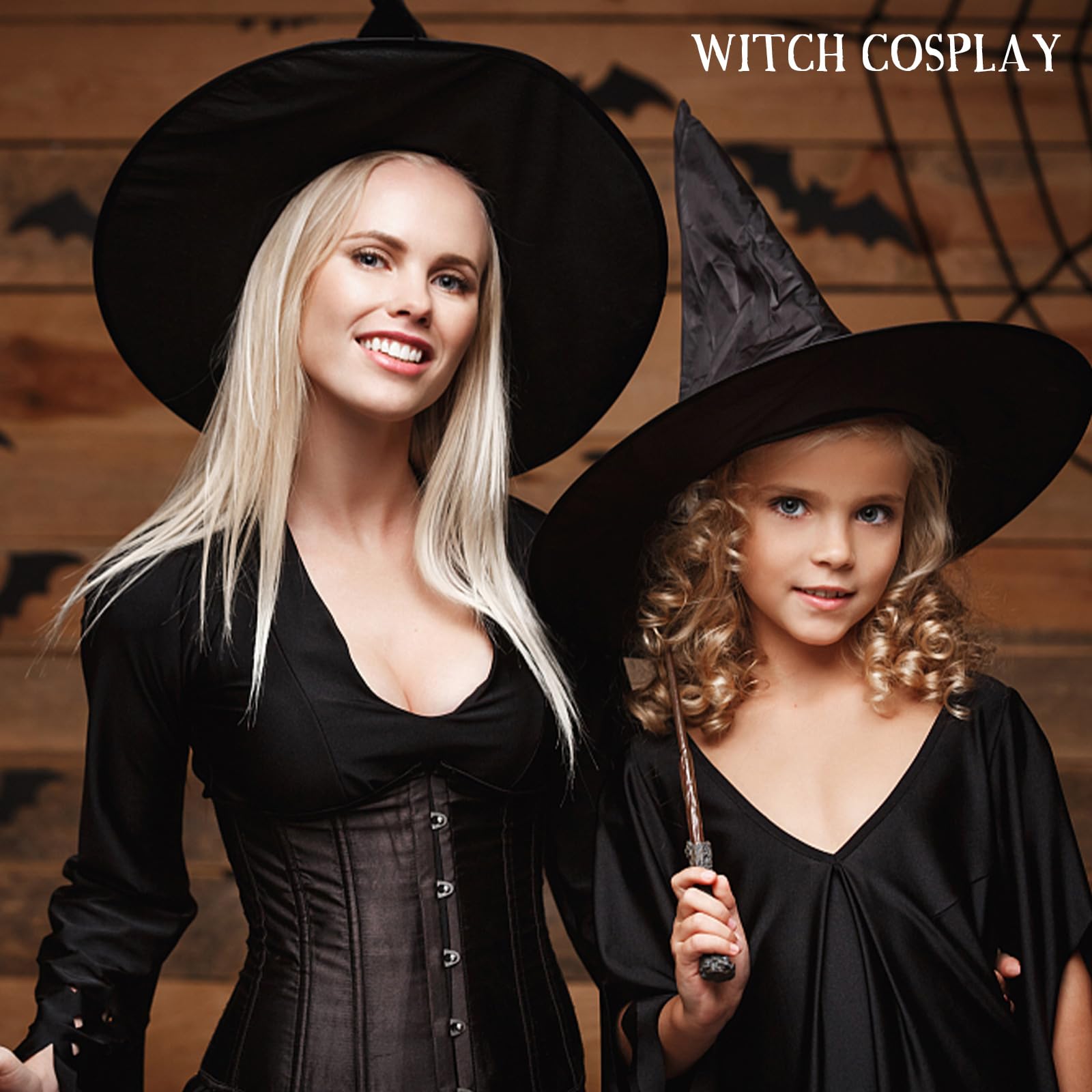 ZMCINER 12 Pcs Halloween Black Witch Hats Decorations Hanging Witch Hats with 100 Yards Rope for Halloween Witch Costume Accessories and Halloween Party Decorations
