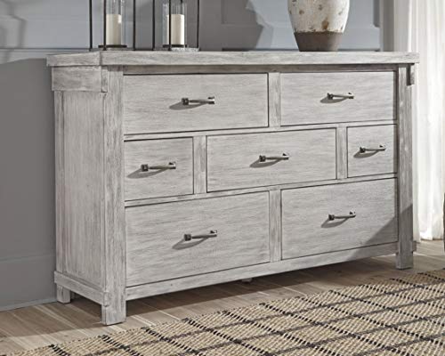 Signature Design by Ashley Brashland Farmhouse 7 Drawer Dresser with Dovetail Construction, Textured White