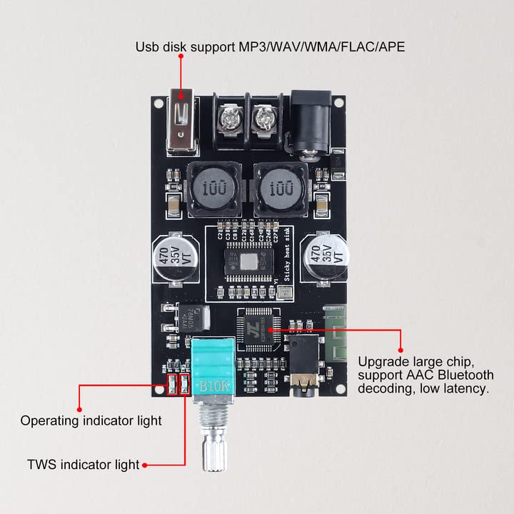 Bluetooth-Compatible Amplifier Board, PEMENOL TWS DC 7-24V 100W Mono Audio Power Amplifier Module with Box Matching Function Support AUX/Bluetooth-Compatible/USB for DIY Electronic Kit Car Store Home