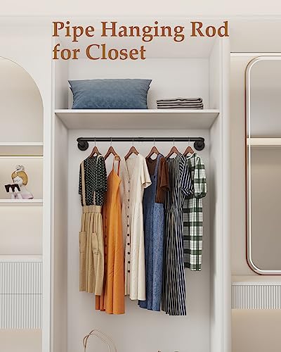 Bodato Industrial Clothing Rack 38.4'' for Wall, Heavy Duty Pipe Clothes Rack Wall Mounted for Hanging Clothes Garment, Closet Rod Hanging Bar for Walk-in Closet