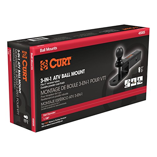 CURT 45005 3-in-1 ATV Trailer Hitch Mount, 1-7/8-Inch Ball, Clevis Pin, 5/8-Inch Hole, Fits 2-Inch Receiver, Gloss Black