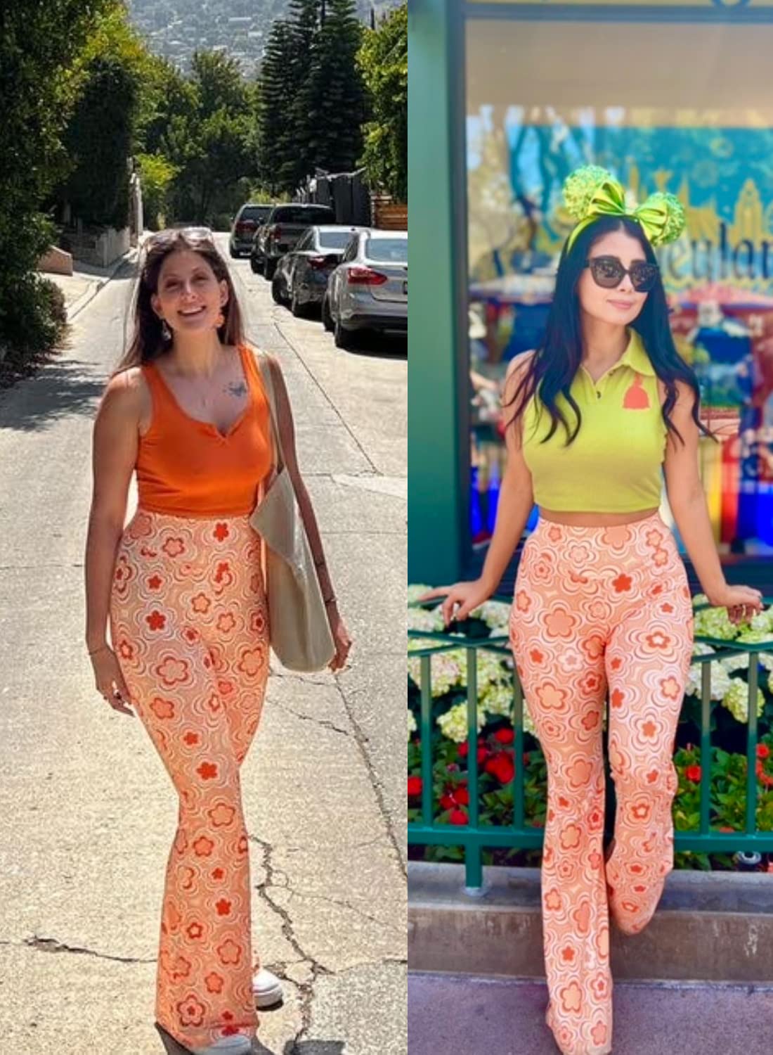 70s Flare Pants for Women - EDC Rave Festival Outfit High Waist Bell Bottom Boho Cute Groovy Disco Trousers(Orange, M, 1050e)