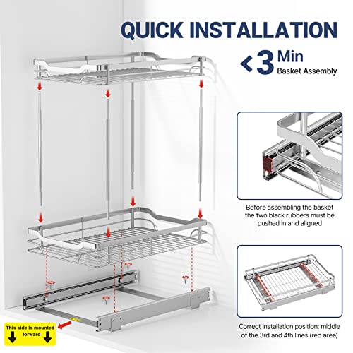 Amazer Pull Out Cabinet Organizer, 2 Tier Pull Out Drawers for Kitchen Cabinets, Slide Out Pantry Shelves 14.2"D×20"W Sturdy Cabinet Organizer Pull Out Drawers, Cabinet Pull Out Shelves Metal-Chrome
