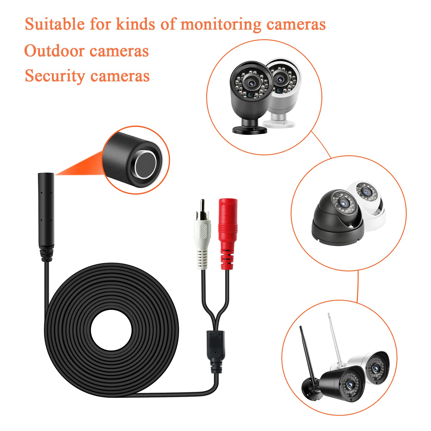Dacheng xiaochen CCTV Microphone, High Sensitive Security Camera Microphone CCTV Audio Pickup Device Mic with 60 Ft Cable, 3.5mm PickupAPMic-60ft 0