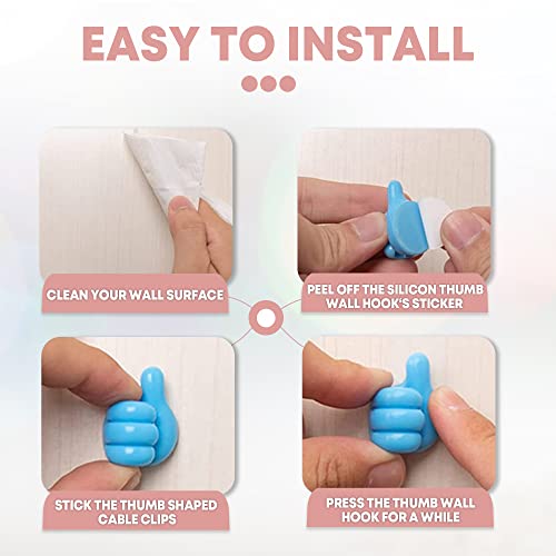 Dazzle fairy Thumb Wall Hooks Cable Holder β Pack of 24 Self Adhesive Thumb Hooks | Hanging Cable Clips Key Hook Multi-Function Wall Hooks for Cable Management