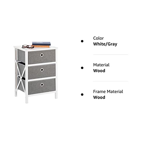 mDesign 3 Drawer Foldable Dresser Storage Unit - Wood Frame, Easy Pull Fabric Bins - Farmhouse Organizer Unit for Household Storage Bedroom, Hallway, Entryway, Closets - Gray/White