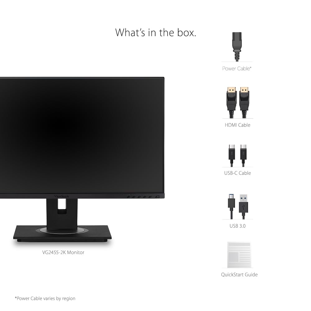 ViewSonic VG2455-2K 24 Inch IPS 1440p Monitor with USB C, HDMI, DisplayPort and 40 Degree Tilt Ergonomics for Home and Office