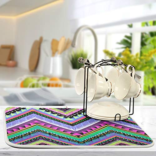 Christmas Ethnic Texture Dish Drying Mat 24"x18" Absorbent Machine Washable Hanging Fast Dry Pad Dish Protective Mat for Kitchen Countertop Heat Resistant Dinner Table Mat