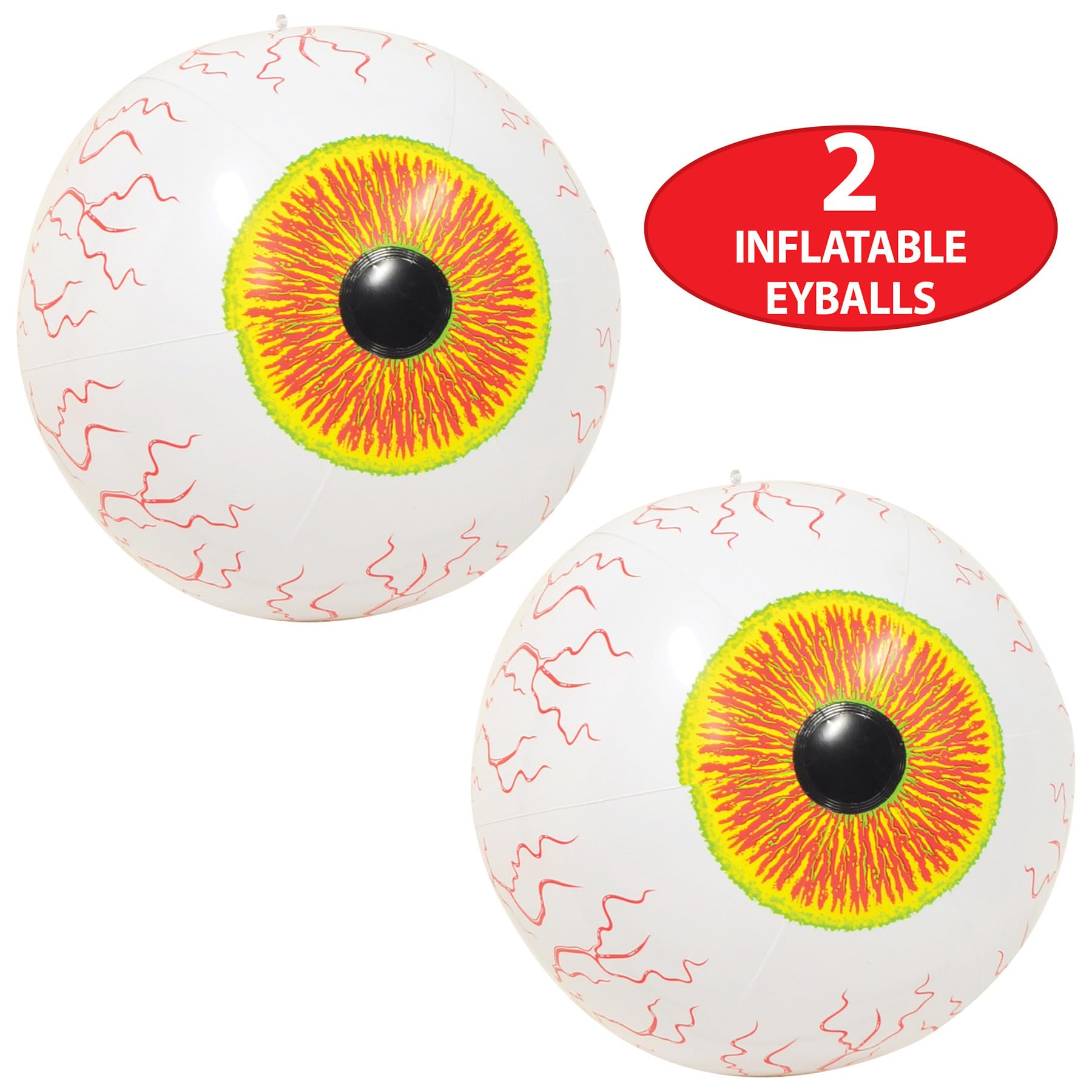 Beistle 2 Piece 16" Plastic Inflatable Eyeball Decorations With Hang Tab-Giant Eye Spooky Halloween Party Supplies, Multicolor