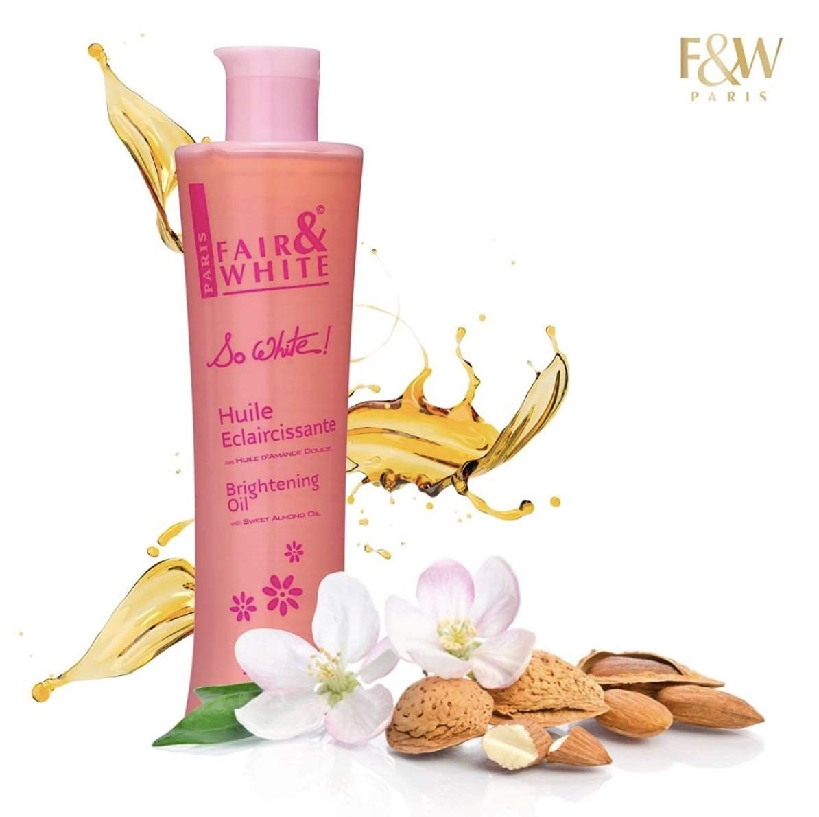 FAIR & WHITE So White Body Oil, 250ml / 8.45fl.oz - with Vitamin E, Almond Oil and 'Lumiskin', Hydrating Formula for Wrinkles, Dryness and Dark Spots
