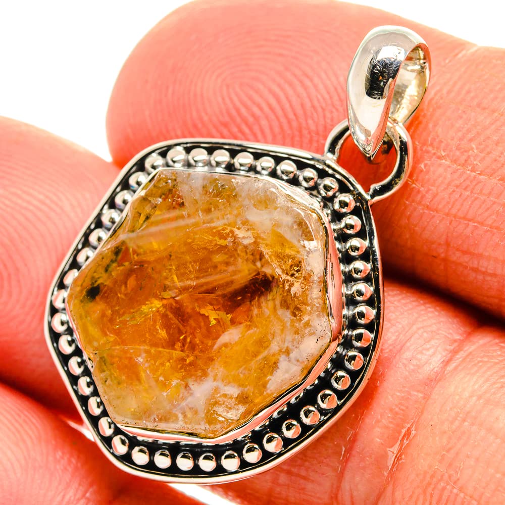 Ana Silver Co Rough Citrine Pendant 1 1/2" (925 Sterling Silver) - Handmade Jewelry, Bohemian, Vintage PD25331