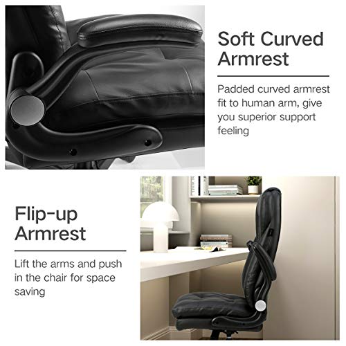 Hbada Executive Office Chair, Big and Tall Desk Chair 400lbs Wide Seat, High Back PU Leather Ergonomic Computer Chair with Adjustable Armrest, 360° Swivel Office Chair Adjustable Height, Black