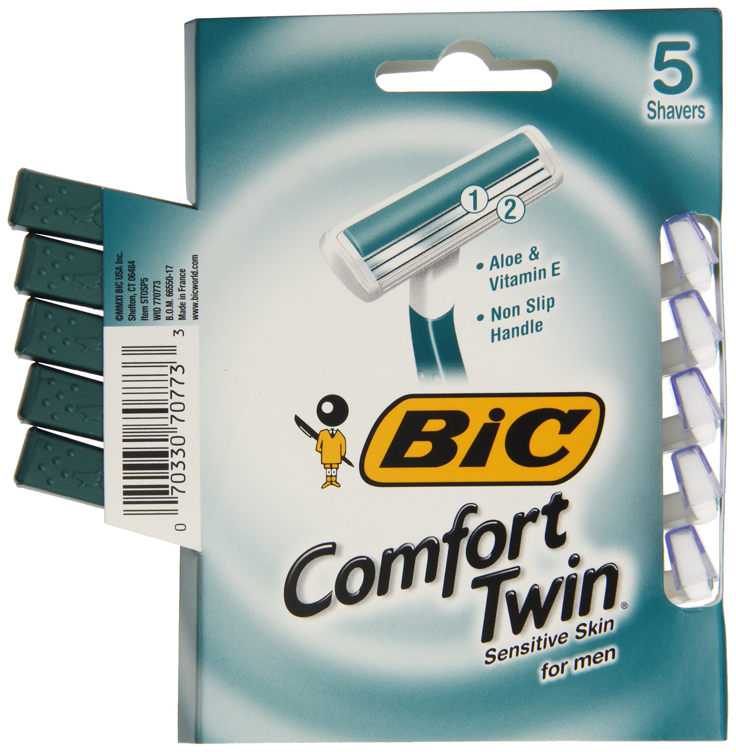 BIC Comfort Twin Men's Disposable Razor, Twin Blade, 5 Count, Sensitive Skin Razor For an Ultra Soothing and Comfortable Shave