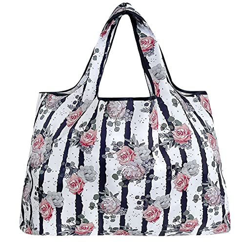 allydrew Large Foldable Tote Nylon Reusable Grocery Bags, 3 Pack, Vintage Flowers
