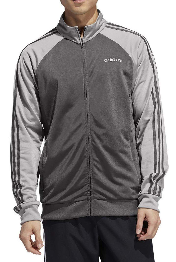 adidas Essentials Men's 3-Stripes Track Jacket, Black/Active Maroon/Black, Small
