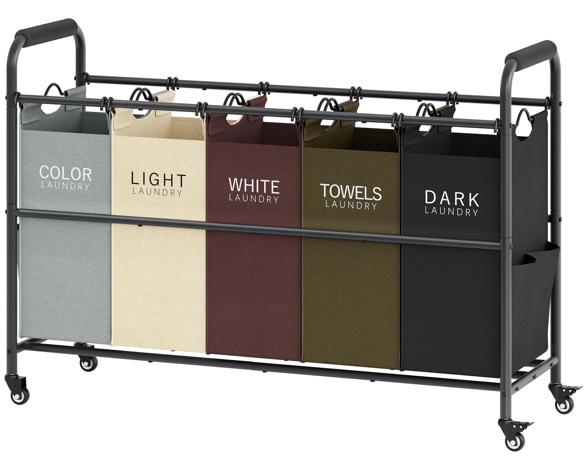 Tajsoon 5 Bag Laundry Sorter Cart, 5 Section Laundry Hamper Sorter with Heavy Duty Lockable Rolling Wheels for Dirty Clothes Storage, 5 Colors