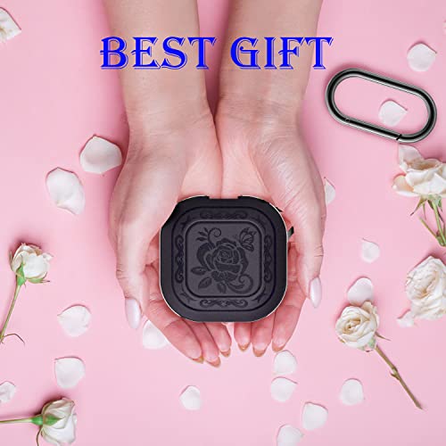 ATIMIRA TPU Rose Carving Case with Buckle Compatible with Galaxy Buds FE Case 2023 Galaxy Buds 2 Pro Case 2022/ Galaxy Buds 2 Case 2021/ Galaxy Buds Pro Case 2021/ Buds Live Case 2020,Black-Purple