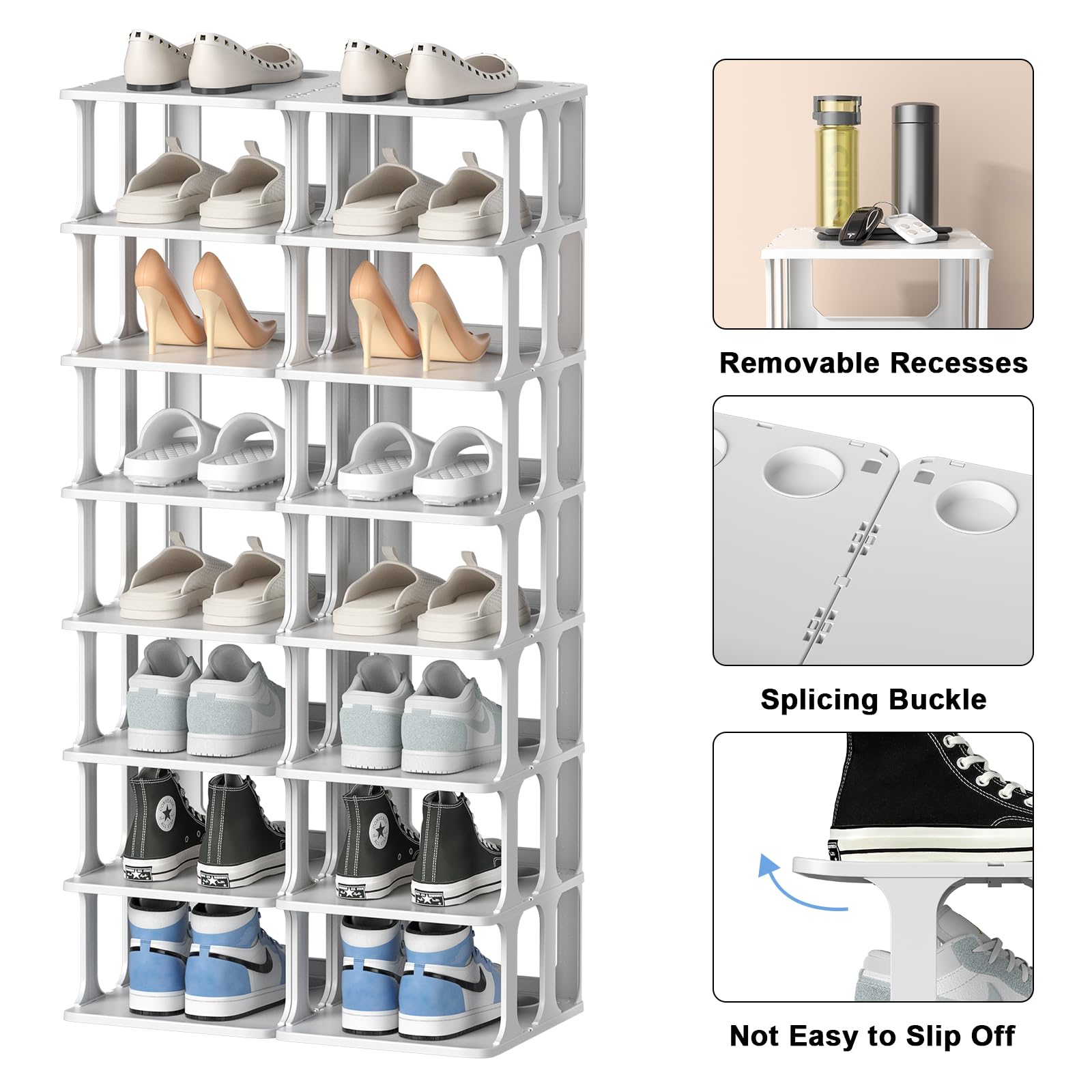 White Bamboo Shoe Rack for Small Spaces 6 Tier Tall Vertical Narrow Rack for Closet Stackable Shoe Holder, Stand for Entryway Storage Shoe Organizer Slim Shoe Shelf