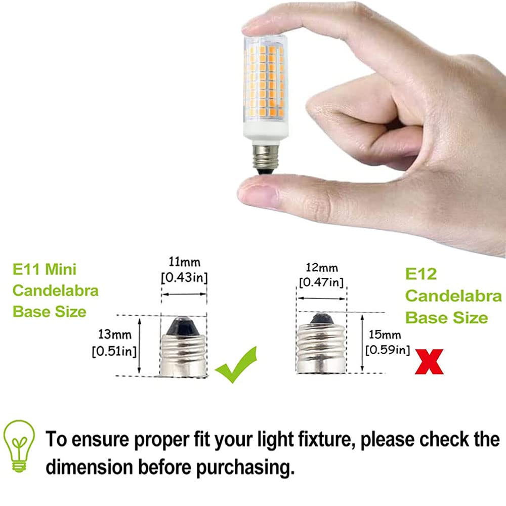 HAOGUAIS 6-Pack LED E11 Bulbs, E11 Mini Candelabra Base, Warm White 3000K 75W Halogen Equivalent, 120V 7W JD T3 T4 Corn Bulb Indoor Lighting