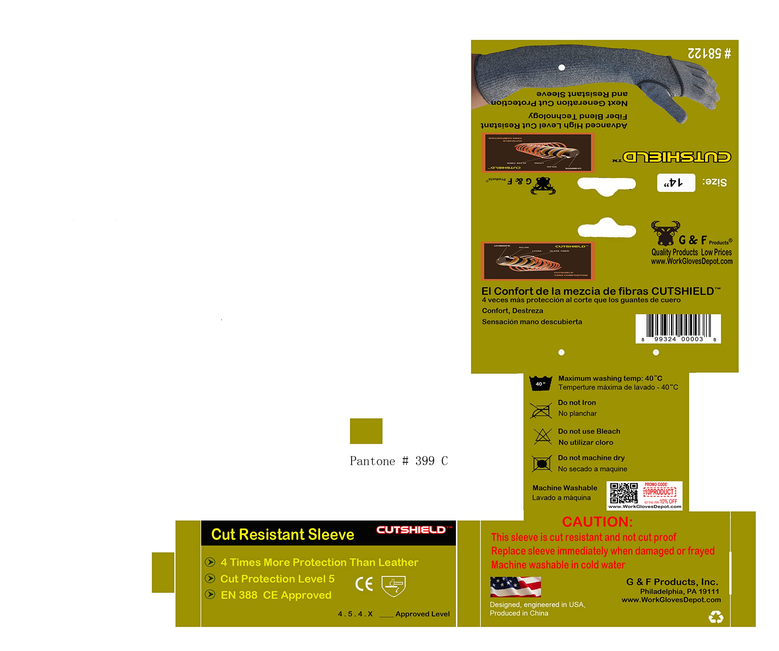 Cut Resistant Sleeves, Level 5 Protection, Slash Resistant Arm Sleeves, 14" Long, Sold By Pair (2Piece)