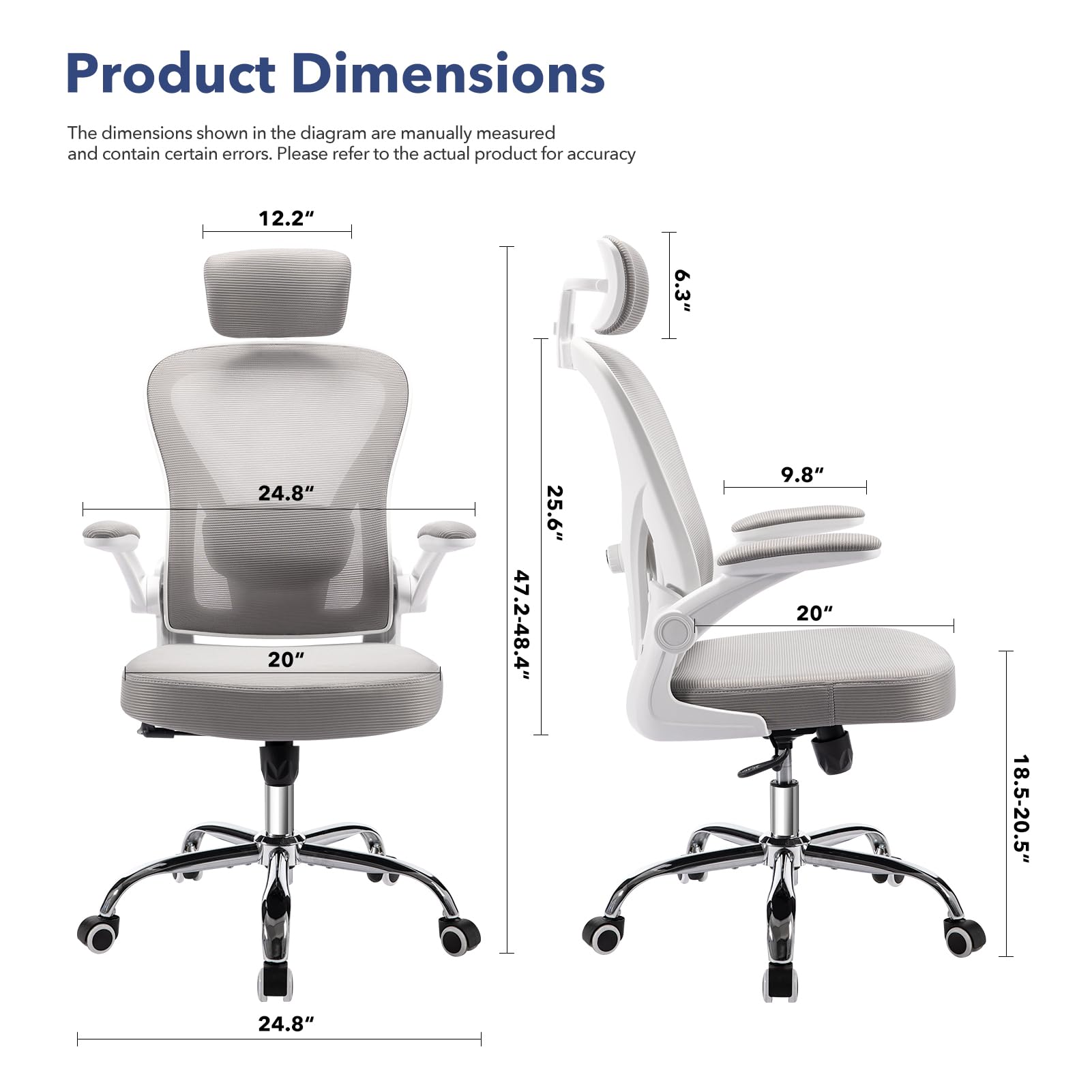 ACCHAR Ergonomic Office Desk Chair, Computer Mesh Home Task Chair, Swivel Rolling Chair with Flip-up Arms, 4-Way Adjustable Lumbar Support and Headrest (Grey and White)