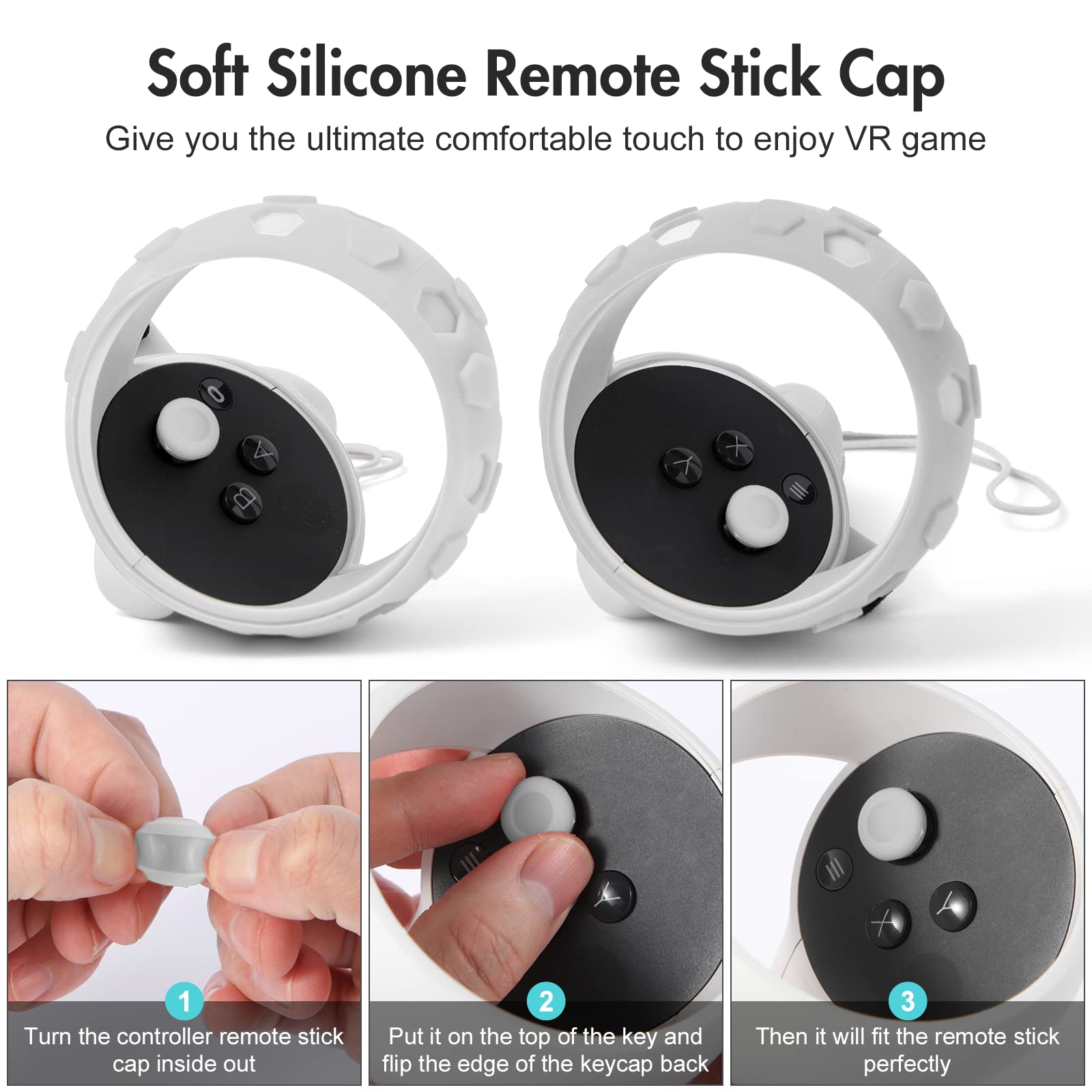 AMLINK VR Silicone Cover Accessories for Oculus Quest 2, VR Shell Cover Protective, Silicone Face Cover, Adjustable Strap Controller Grip Cover and Remote Sensing Rod Cap(Greyish White)