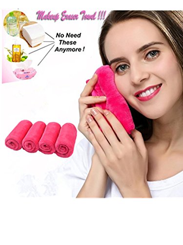 Sinland Microfiber Makeup Remover Cloth Reusable and Washable Makeup Remover Towels Face Cloths Facial Cleaning Towels Fast Drying Washcloth 9.8Inchx9.8Inch 4 Pack Dark Pink
