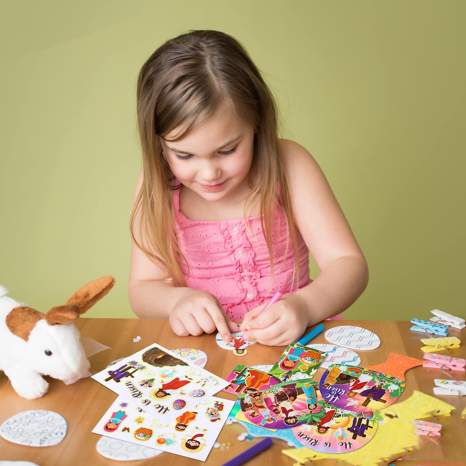 72 Sheets Easter Sticker He Lives Scenes Craft Kit with Rope for Kids Resurrection Stickers Jesus Cross He Is Risen Scene Sunday School Classroom Craft for Kid Party Game Easter Art DIY Project Supply