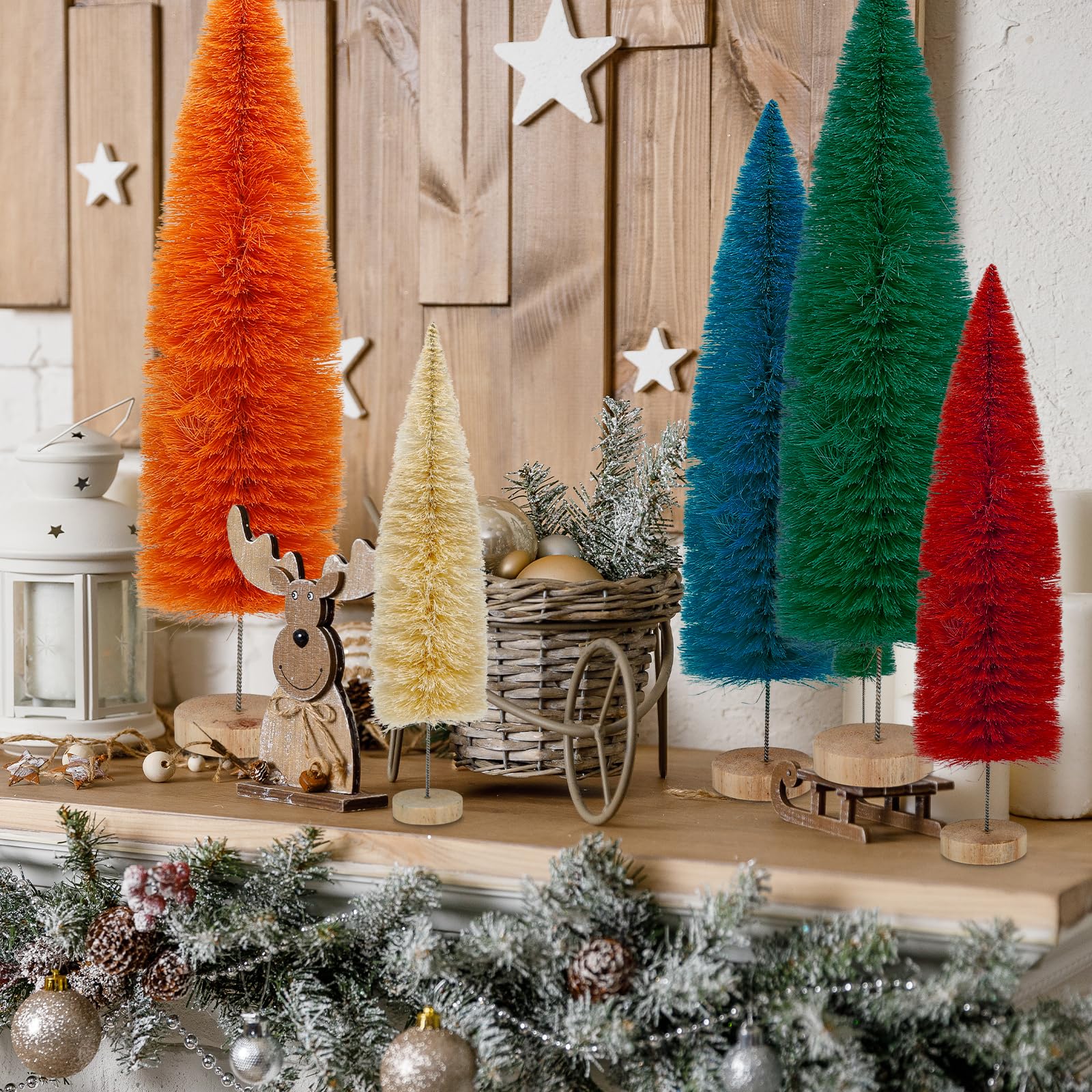 6PCS Christmas Tree, Christmas Village Bottle Brush Fake Trees, Tabletop Christmas Small Pine Tree Decor,Christmas Decor Christmas Party Home Table Craft Decorations Fireplace Decor (RED)