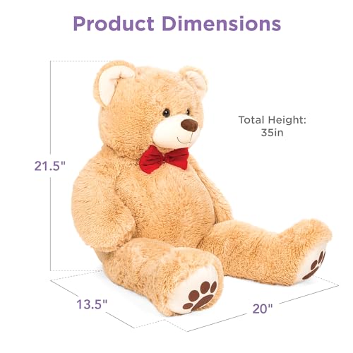 Best Choice Products 35in Giant Super Soft Plush Cuddly Teddy Bear Stuffed Animal Toy for Bedroom, Kids Playroom w/Bow Tie, Footprints - Brown