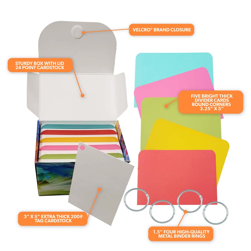 Debra Dale Designs ~ Made RIGHT in the USA ~ 3" x 5" Blank White Index Cards Study System ~ 200 Cards ~ 5 Bright Dividers ~ Hole Punched ~ 4 Quality Binder Rings ~ 326 gsm ~ Great for notecards