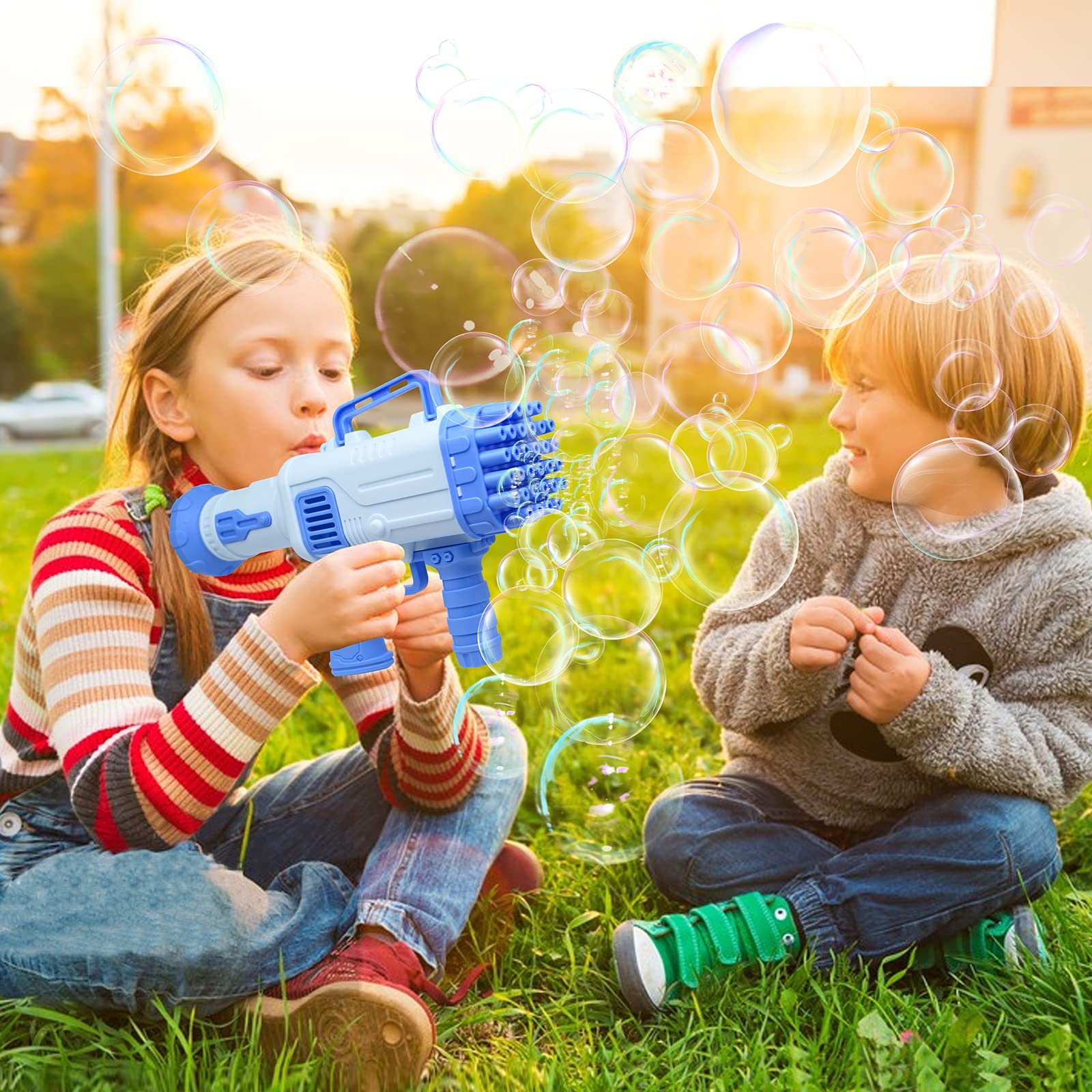 AFENNK Bazooka Bubble Gun Toy, 32 Hole Bubble Machine Rocket Launcher, Electric Automatic Bubble Maker, Bubble Blowing Gun Toy, Summer Toys for Indoor Outdoor Activities, Bubble Blower for Kid (Blue)
