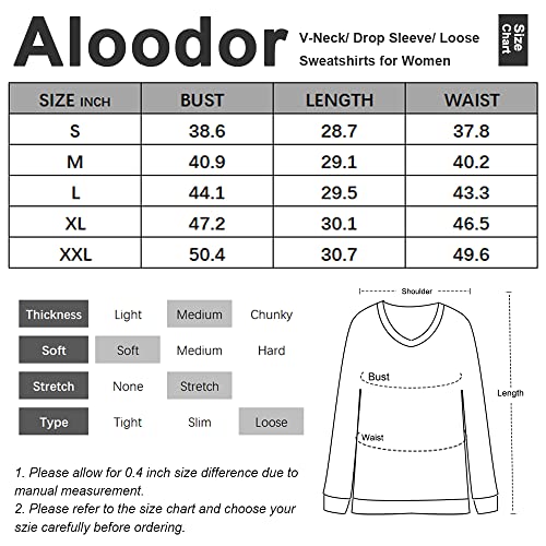 Aloodor Black Sweatshirt for Women Long Sleeve V-Neck Pullover Shirts Casual Fall/Winter Tops L