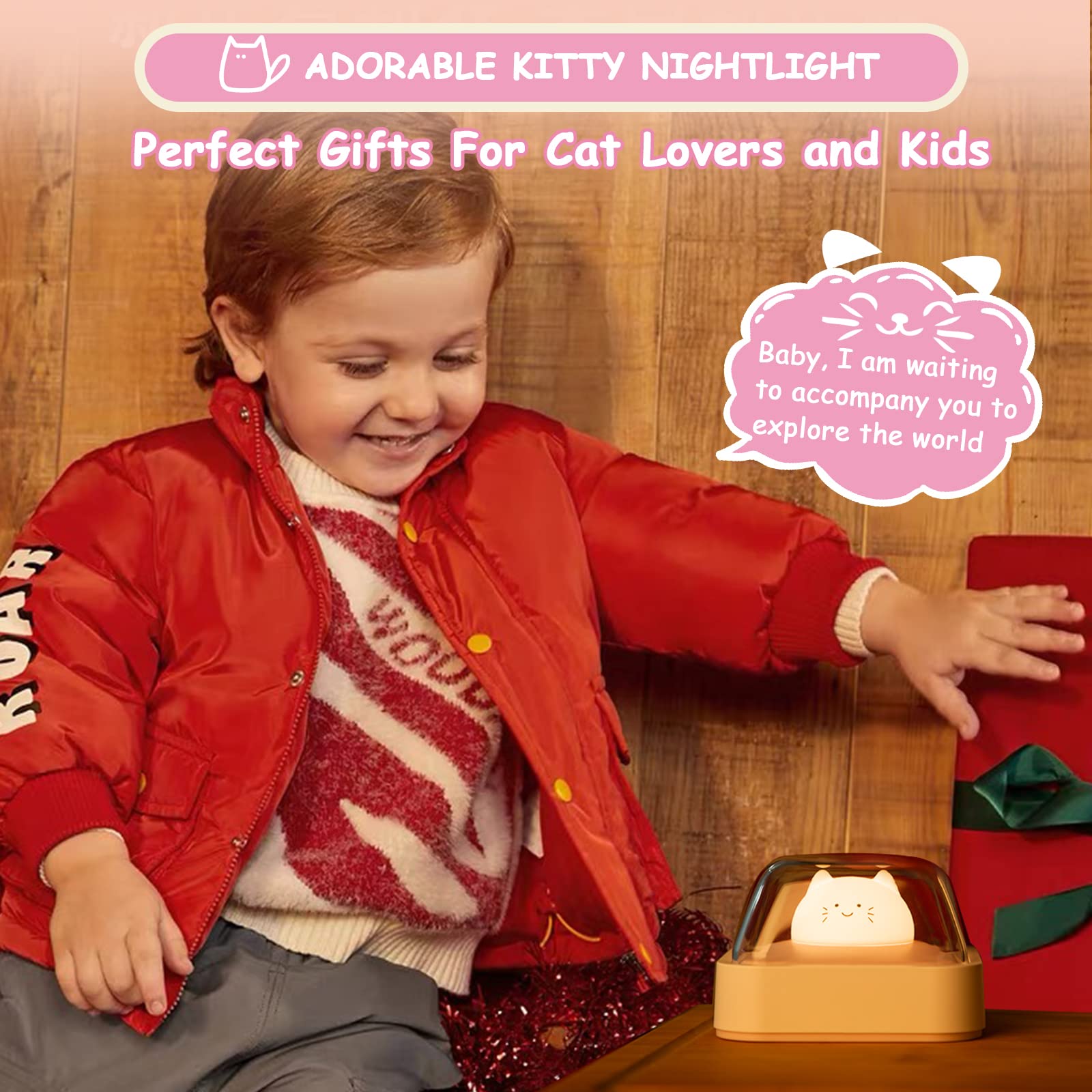 AVSMGP Nursery Night Light, Baby Night Light for Breastfeeding and Sleep Aid, Portable Battery Powered Bedside Nightlight, Touch Control Dimmable Nursery Lamp, Cute Cat Gifts for Cat Lovers,Pink