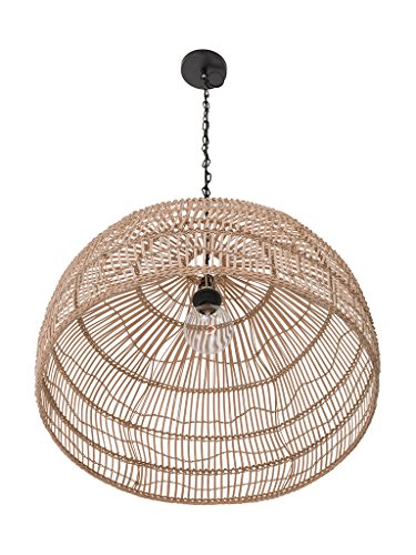 Kouboo 1050100 Open Weave Cane Rib Dome Hanging Ceiling Lamp, One Size, Wheat