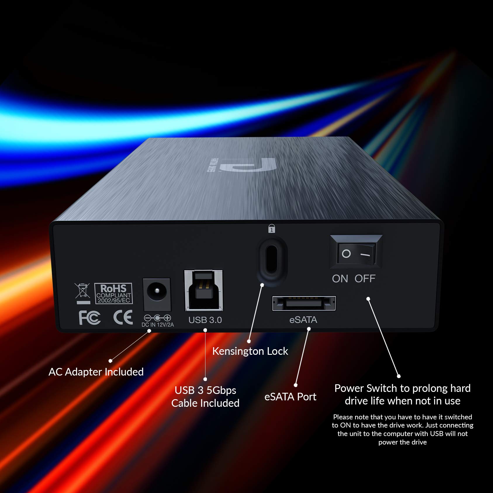 Fantom Drives FD 4TB 7200RPM External Hard Drive - USB 3.2 Gen 1 - 5Gbps & eSATA - GForce 3 Aluminum - Black - Compatible with Mac/Windows/PS4/Xbox (GFP4000EU3) by Fantom Drives