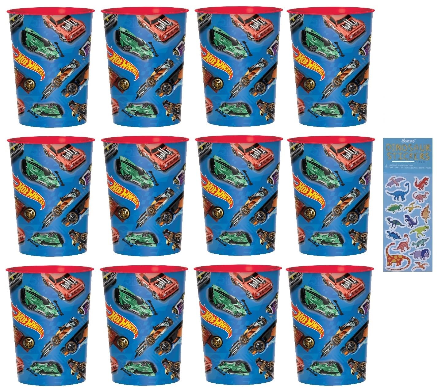 Amscan Hot Wheels Birthday Party Supplies Bundle Pack includes Reusable Plastic Cups - 12 Count