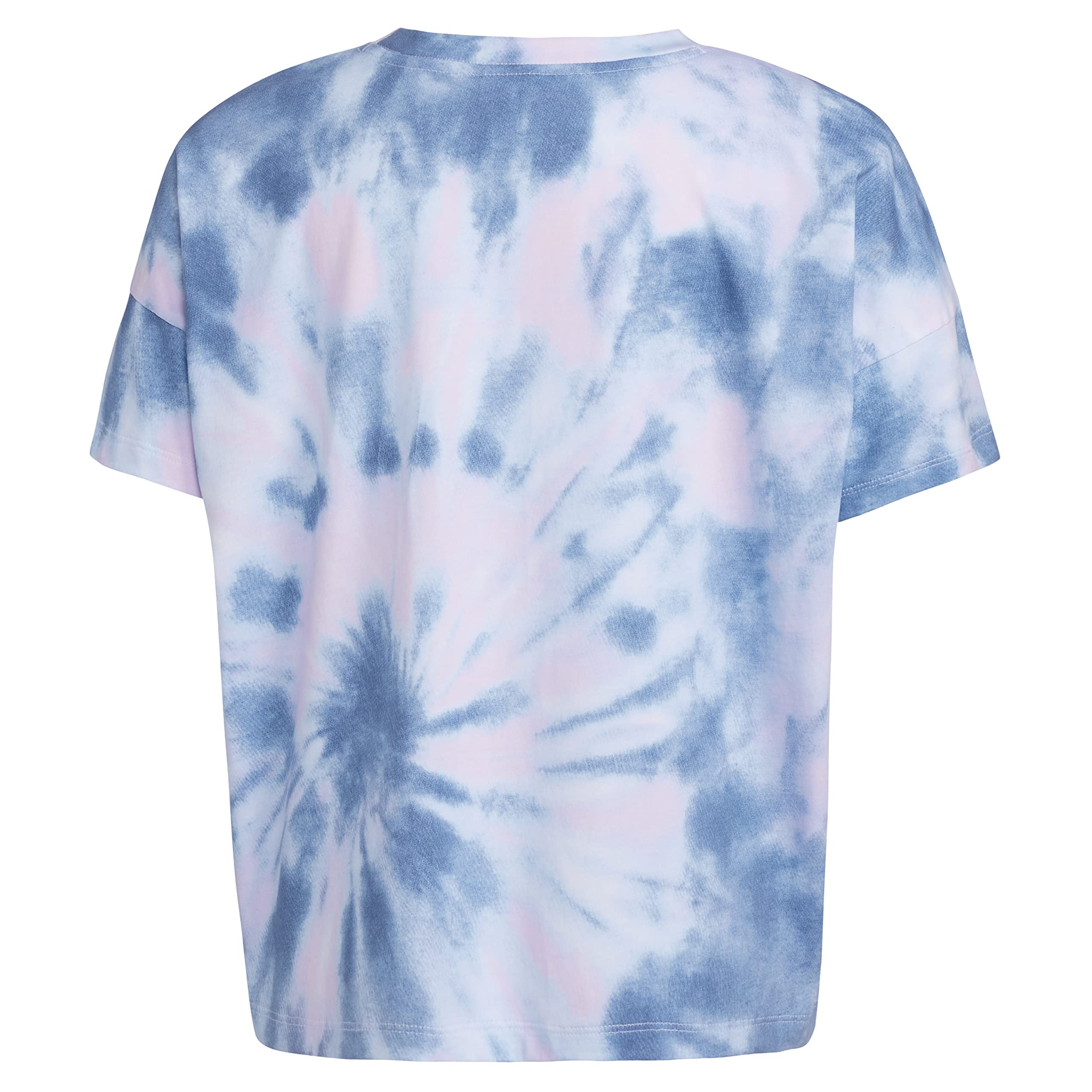 adidas Girls' Big Short Sleeve Oversized AOP Tee, White with Blue, Small (7/8)