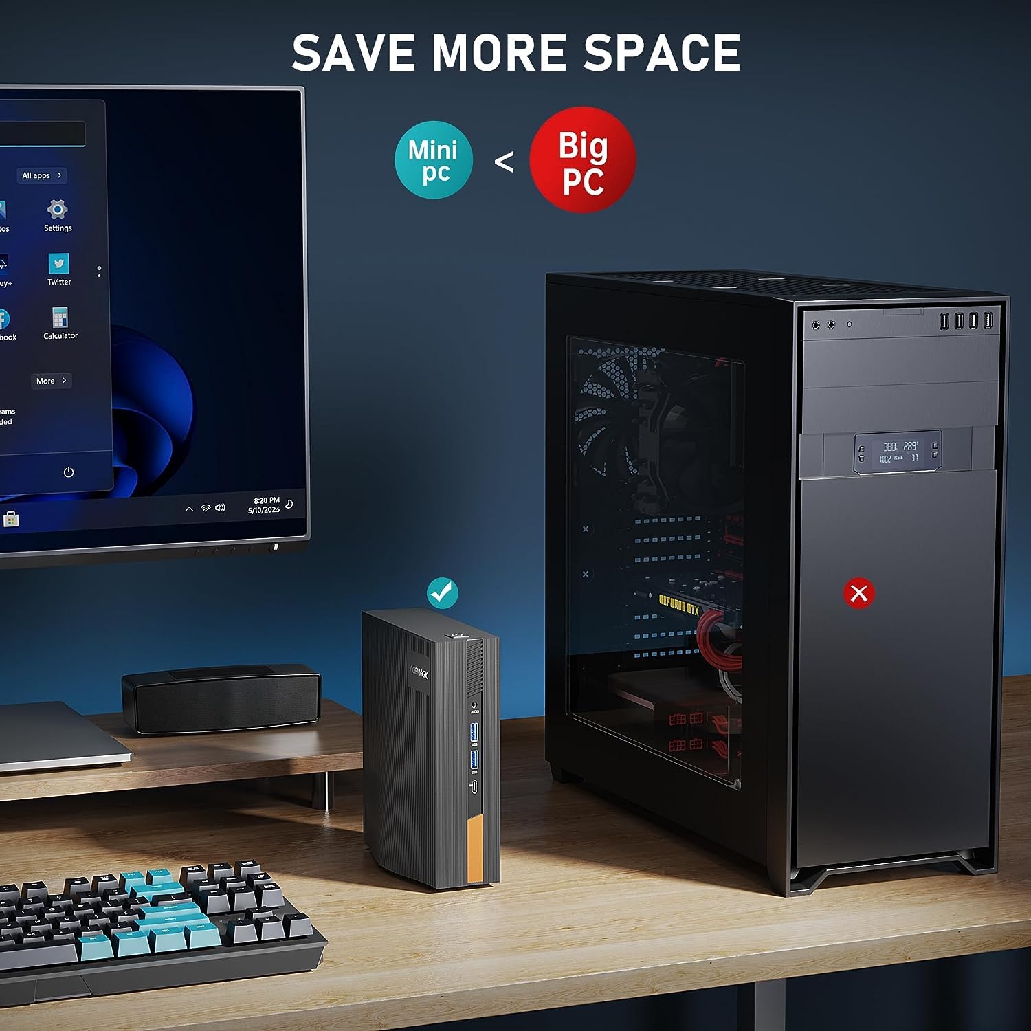 ACEMAGIC Mini PC Intel i7 11800H, 32GB DDR4 1TB NVME SSD Mini Computers, Small Desktop Tower PC Support WiFi 6/BT 5.2/Type C/HDMI/4K Triple Display(8C/16T,24MB Smart Cache,up to 4.6 GHz), AD15