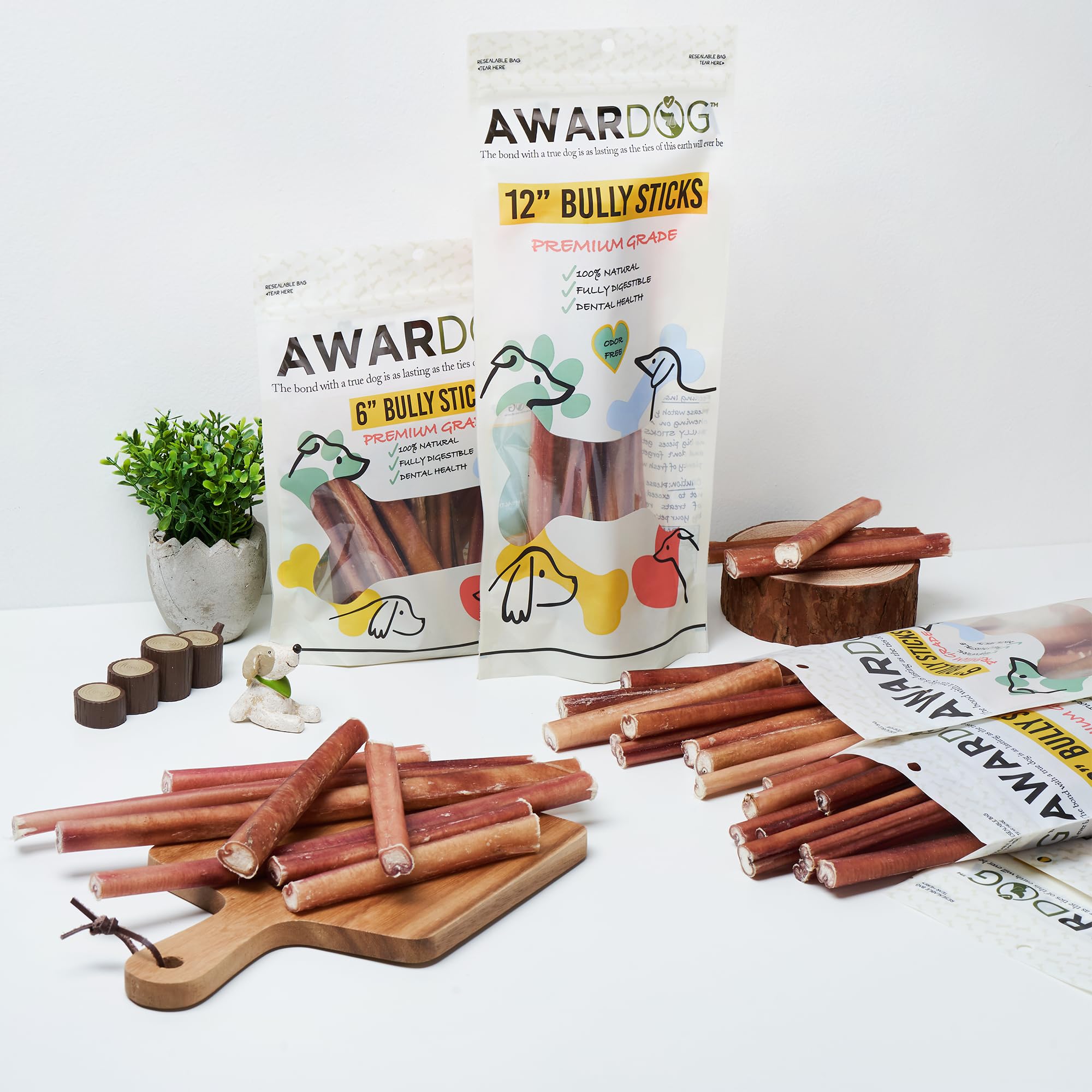 AWARDOG Odor-Free Bully Sticks (6 Inch, 25 Pack Standard Thickness), Fully Digestible 100% Beef Pizzle Chews, Grass-Fed, Grain-Free, Natural Long-Lasting Chews for Small & Large Dogs - 25 Count